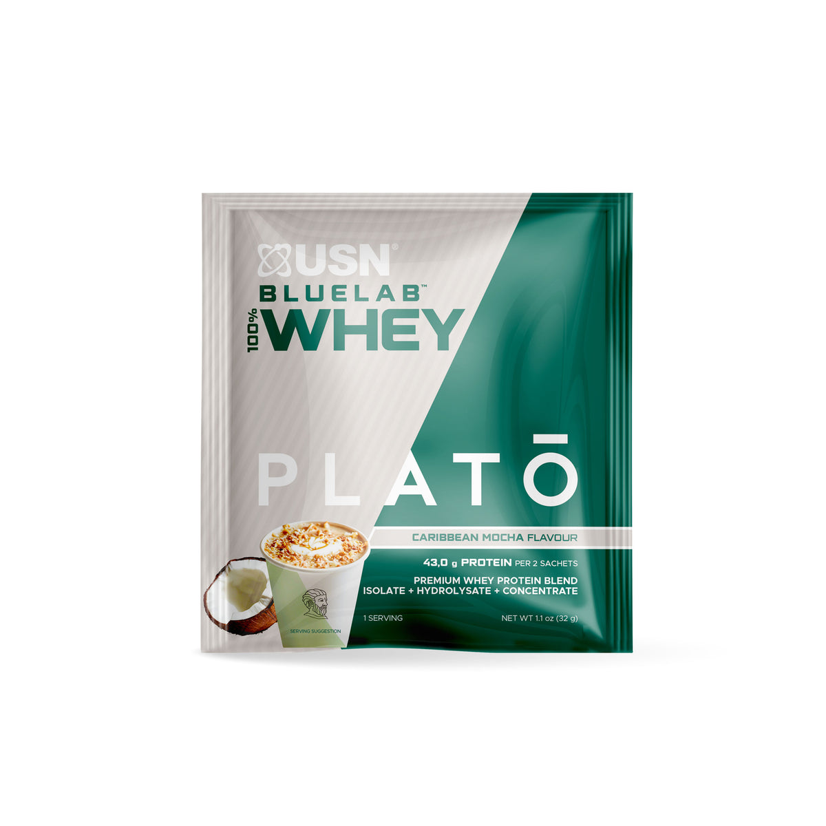 Plato x USN Blue Lab Whey Protein: Caribbean Mocha Sachet | Platō Coffee
